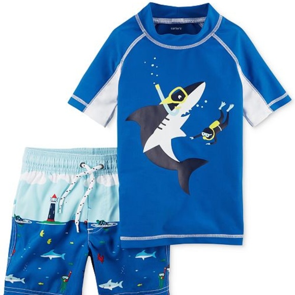 Carter's | Swim | 3t Shark Rash Guard Swim Trunks Swim Set | Poshmark